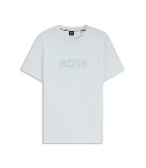 BOSS Cotton Jersey T-shirt With Logo Print - Light Blue