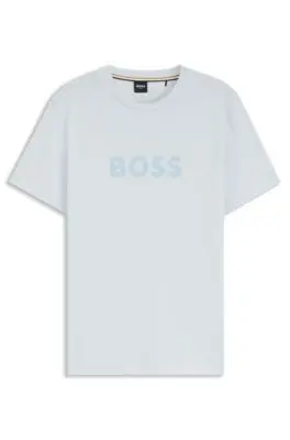 BOSS Cotton Jersey T-shirt With Logo Print - Light Blue