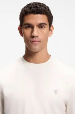 BOSS Cotton T-shirt With Double-b Monogram Badge - White
