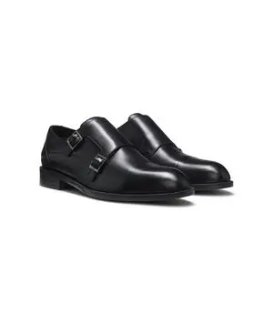 BOSS Leather Double Strap Monk Shoes - Black