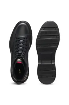 Hugo Leather And Textured Panel Lace-up Boots