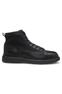 Hugo Leather And Textured Panel Lace-up Boots