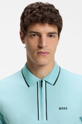 BOSS Active Slim-fit Polo Shirt In Moisture-wicking Stretch Cotton - Light Blue