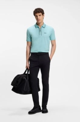 BOSS Active Slim-fit Polo Shirt In Moisture-wicking Stretch Cotton - Light Blue