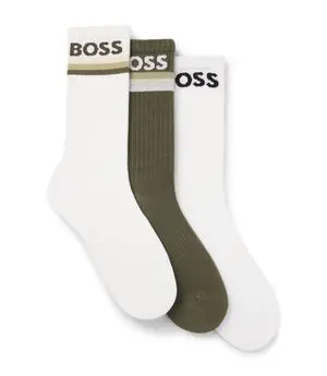 BOSS Three-pack Bamboo-blend Ankle Socks With Logos - Patterned