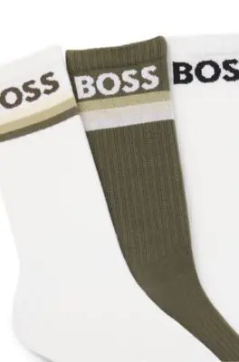 BOSS Three-pack Bamboo-blend Ankle Socks With Logos