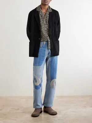 KARTIK RESEARCH Camp-collar Printed Silk Shirt - Black