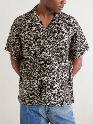 KARTIK RESEARCH Camp-collar Printed Silk Shirt - Black