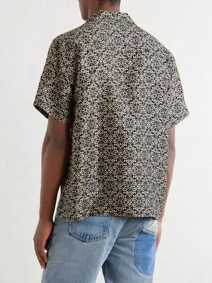 KARTIK RESEARCH Camp-collar Printed Silk Shirt - Black
