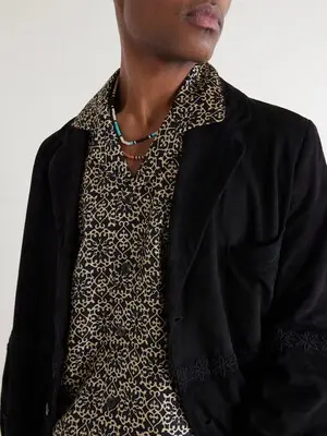 KARTIK RESEARCH Camp-collar Printed Silk Shirt - Black