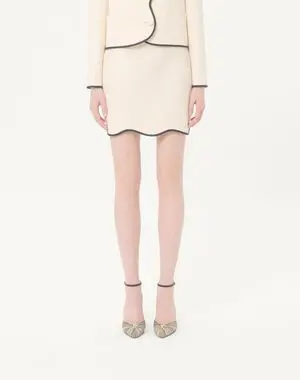 Valentino Garavani Crepe Couture Mini Skirt With Scalloped Hem - Vanilla/black