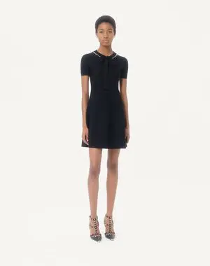 Valentino Garavani Embroidered Knit Dress With Rhinestone Necklace