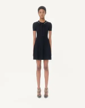 Valentino Garavani Embroidered Knit Dress With Rhinestone Necklace