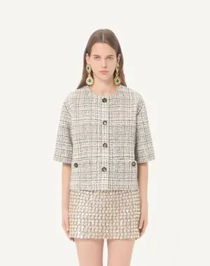 Valentino Garavani Square Tweed Jacket - Vanilla/black