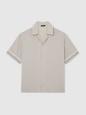 REISS Dornie Textured Stripe-tape Cuban-collar Shirt