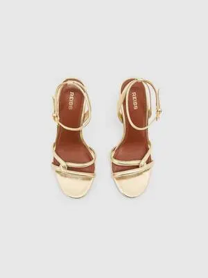 REISS Leather Link-strap Stiletto Sandals - Gold