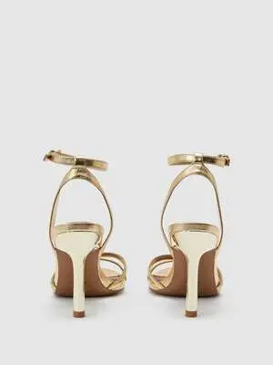 REISS Leather Link-strap Stiletto Sandals - Gold
