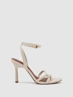 REISS Leather Link-strap Stiletto Sandals - White