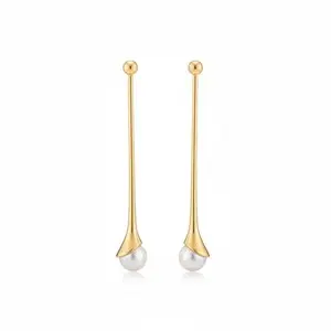 ANGEL BAROCCO Bar Drop Earrings With Pearl Accent - Gold