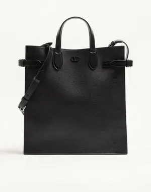 Valentino Garavani Antibes Medium Tote Bag In Grained Leather - Black