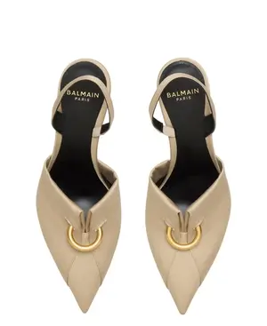 Balmain Cotton Gabardine Slingbacks With Piercing Detail