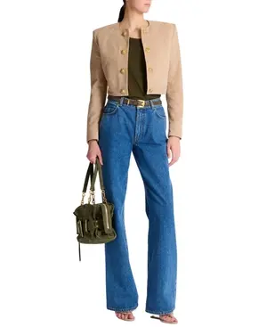Balmain Cropped Suede Leather Jacket - Beige