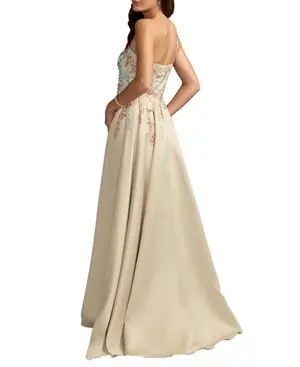Mac Duggal One-shoulder Gown With Embellished Bodice And Overskirt