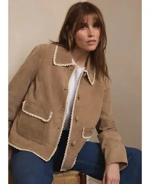 Mint Velvet Suede Crochet Trim Jacket
