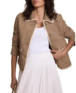 Mint Velvet Suede Crochet Trim Jacket