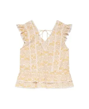 Mint Velvet Cotton Floral Print Top With Ruffle Cap Sleeves And Peplum Hem