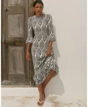 Mint Velvet Printed Ruffle Detail Midi Dress