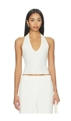 Eterne Cropped Halter Top In Ribbed Knit - Cream
