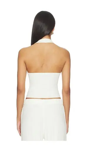 Eterne Cropped Halter Top In Ribbed Knit - Cream