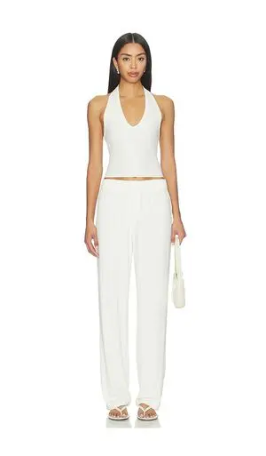 Eterne Cropped Halter Top In Ribbed Knit - Cream