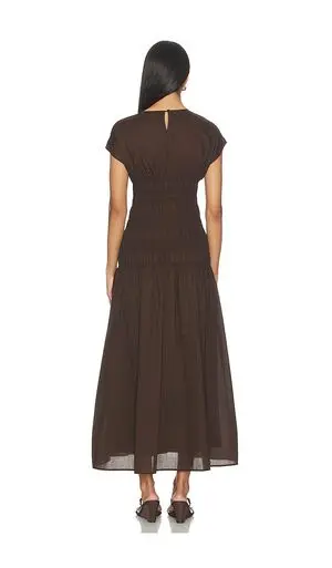 Closed Smocked Midi Dress With Button Closure