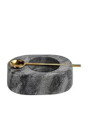 The Favorites Tuscan Marble Salt And Pepper Bowl With Gold Spoon - Gray
