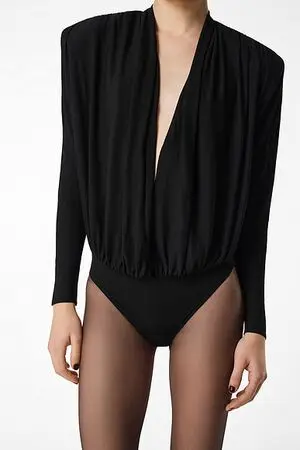 Revolve Bodysuit With Plunging Neckline And Padded Shoulders
