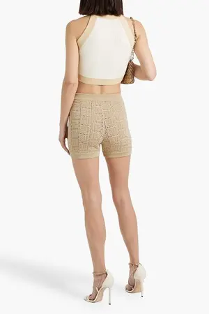 Balmain Cropped Metallic Stretch-knit Top With Embellished Buttons