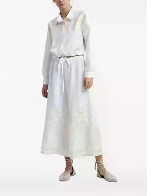 Greek Archaic Kori Embroidered Wide-leg Trousers