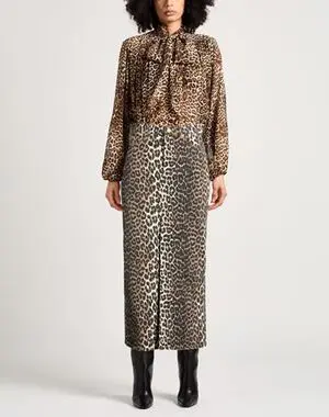 GANNI Leopard Print Denim Skirt - Beige
