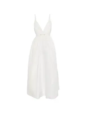 White V-Neck Midi Dresses