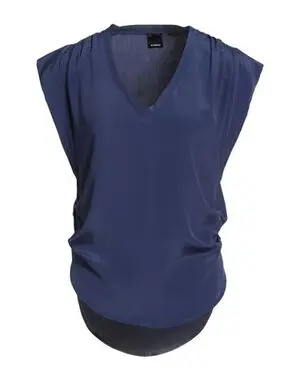 Pinko PINKO Acetate And Silk V-Neck Top With Gathered Detailing Blue