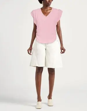 Pinko Acetate And Silk V-neck Top With Gathered Detailing - Pink