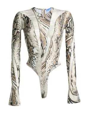 MUGLER Snakeskin Print Long Sleeve Bodysuit