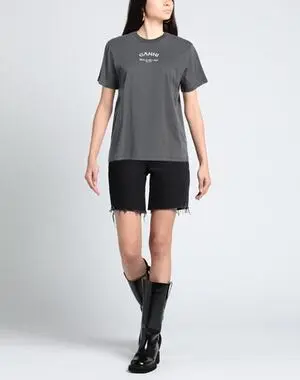 GANNI Cotton Jersey T-shirt With Logo Print - Grey