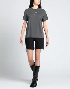 GANNI Cotton Jersey T-shirt With Logo Print - Grey