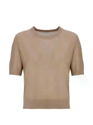 KANGRA Sequin Embellished Short-sleeve Sweater - Neutrals