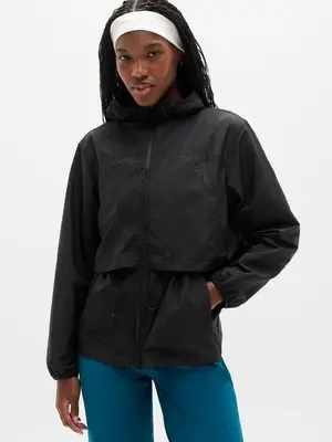 Athleta Valley Jacket Zip Up Hooded Lightweight Anorak - Black