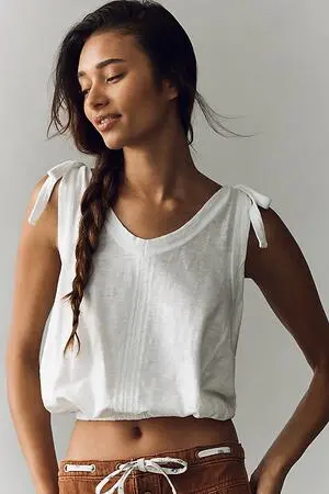 PILCRO Cotton Tie Shoulder Bubble Tee - White
