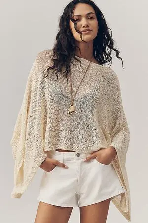 Anthropologie Gauze Knit Poncho - Cream